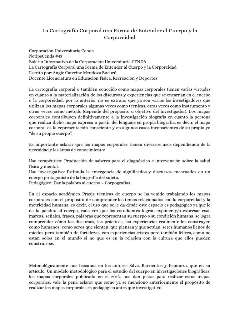 La Cartografía Corporal Una Forma de Entender Al Cuerpo y La Corporeidad | PDF | Mapa | Pedagogía