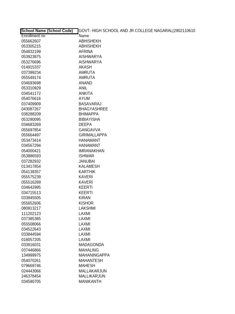 Student Enrollment List | PDF