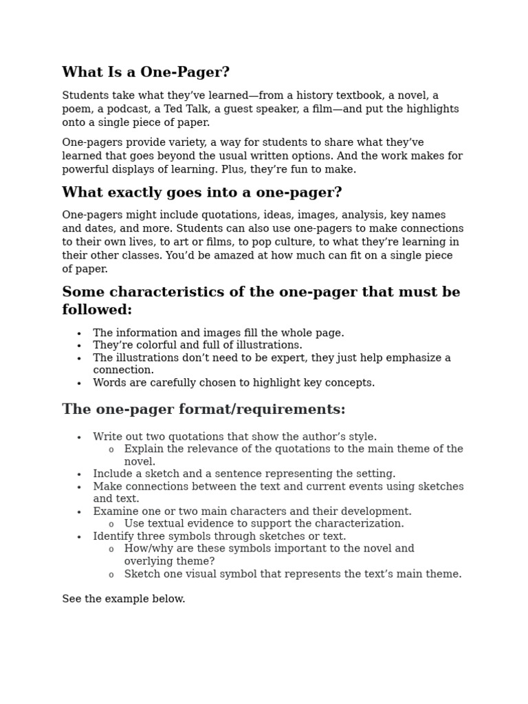 Student One Pagers | PDF