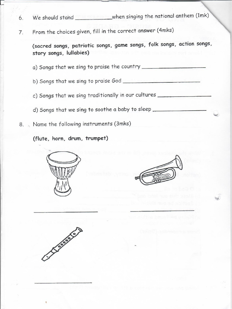 Grade 1 - Music Assignment - JK | PDF