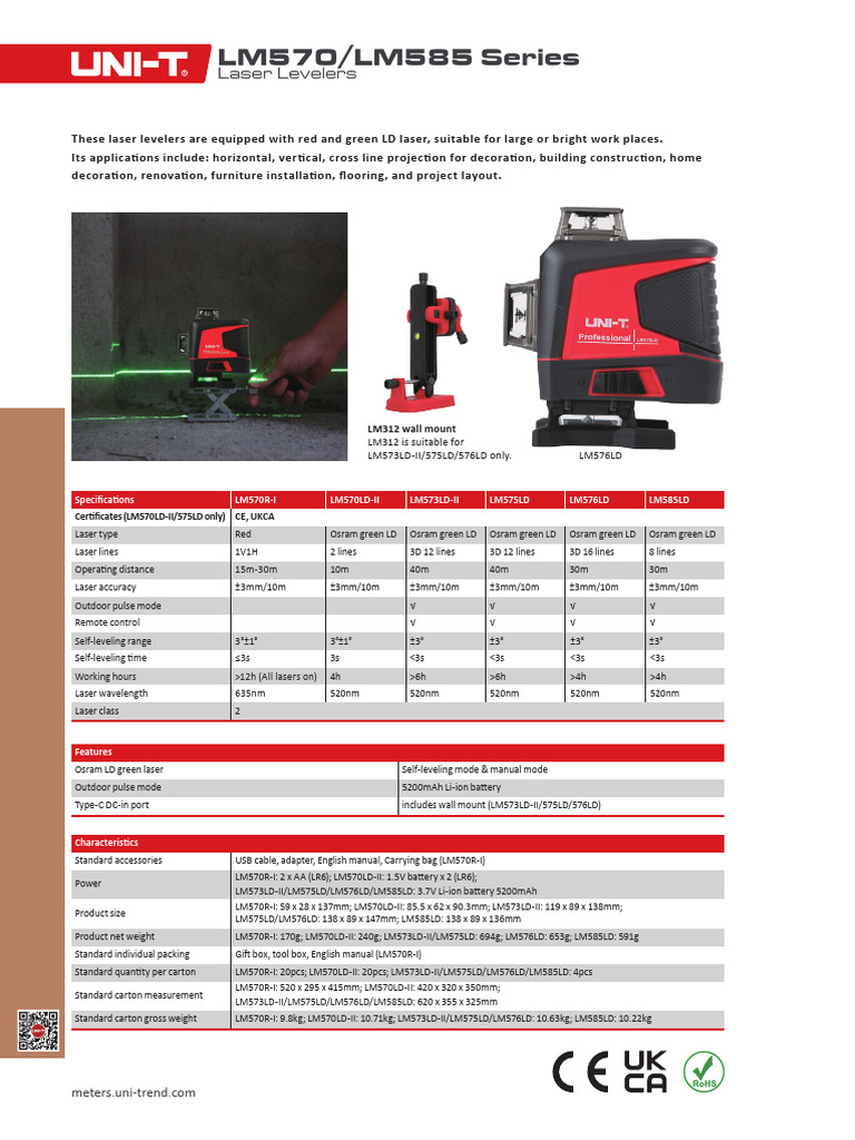 Laser Levelers Specs & Features | PDF | Laser | Electronics