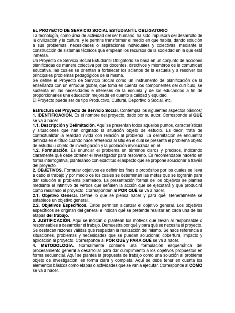 Guía para Proyecto de Servicio Social | PDF | Trabajo Social | Plan de ...