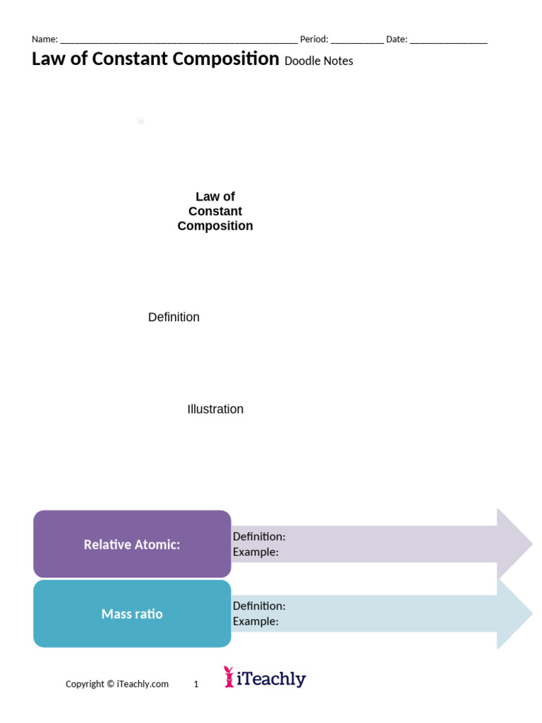 3 4 Vocabulary Doodle Notes SE Law of Constant Composition | PDF