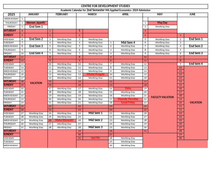 Academic Calendar - MA 2nd Semester | PDF | Academic Term