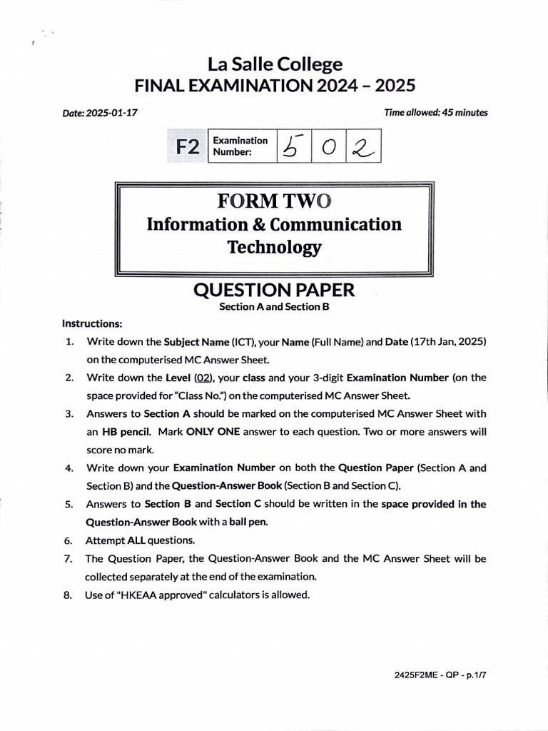 ICT Final Exam Paper 2025 | PDF | Speech Recognition