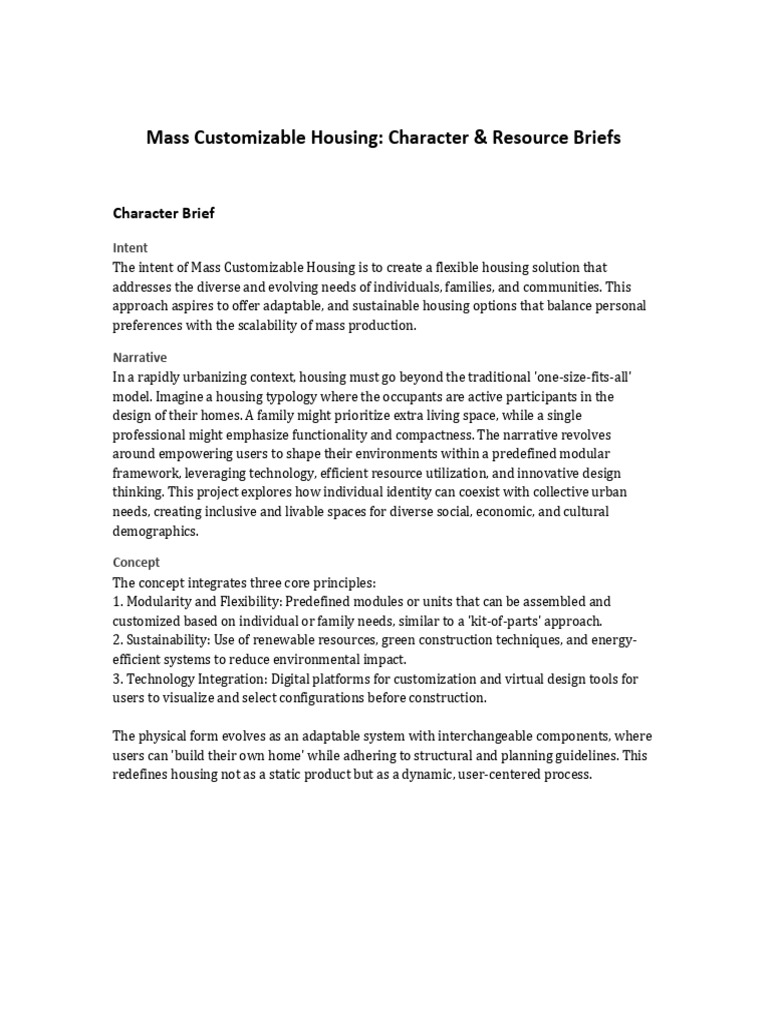 Mass Customizable Housing - Briefs | PDF | Green Building | Sustainability