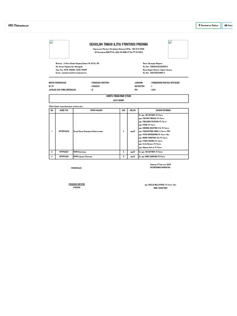 KRS Mahasiswa | PDF