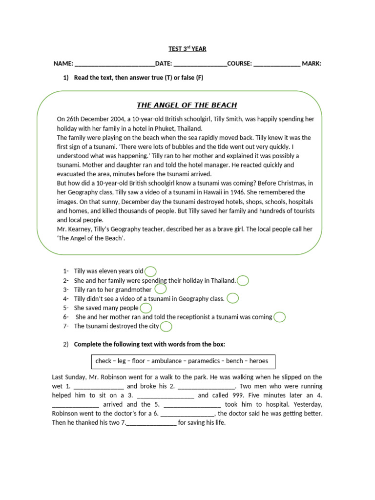 3rd YEAR Unit 2 Practice Paper | PDF | Tsunami