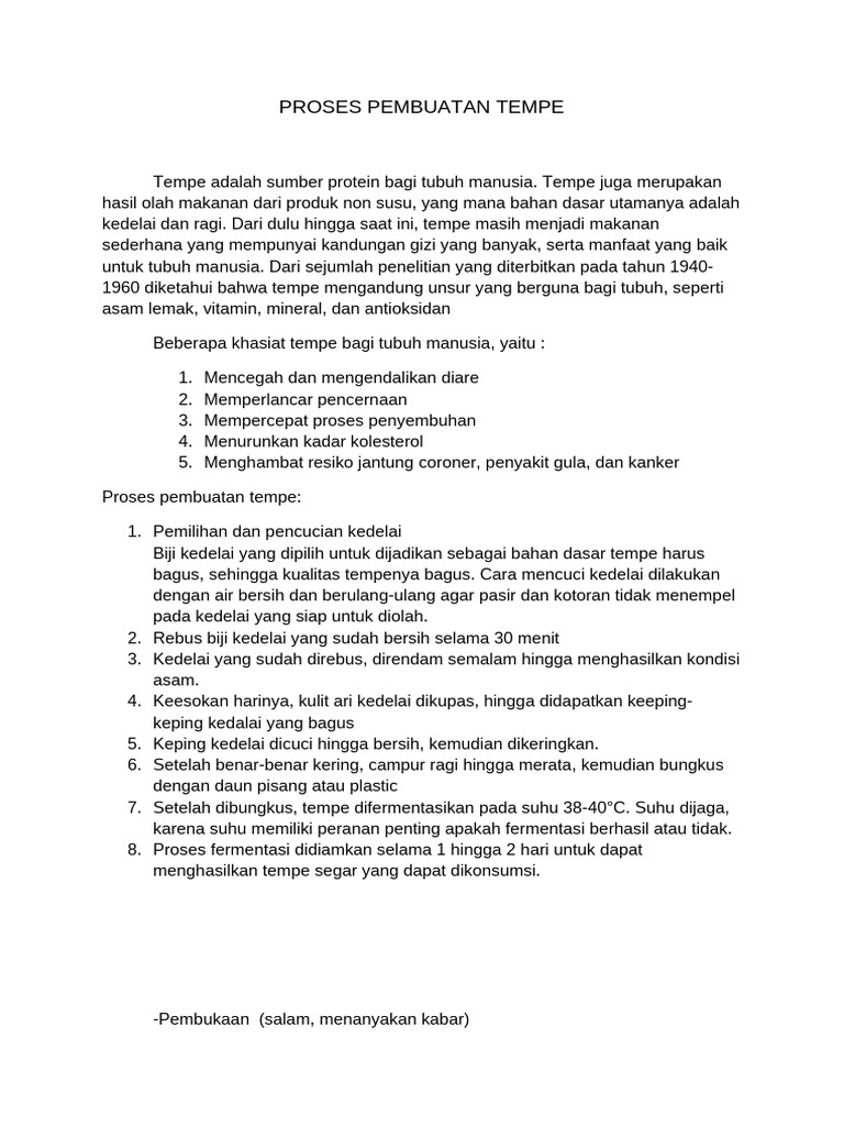 Proses Pembuatan Tempe | PDF