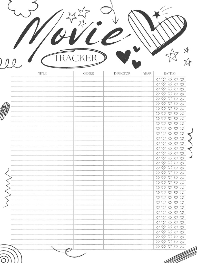 Black and White Cheerful Doodle Illustration Movie Tracker Planner - 20250104 - 130643 - 0000 | PDF