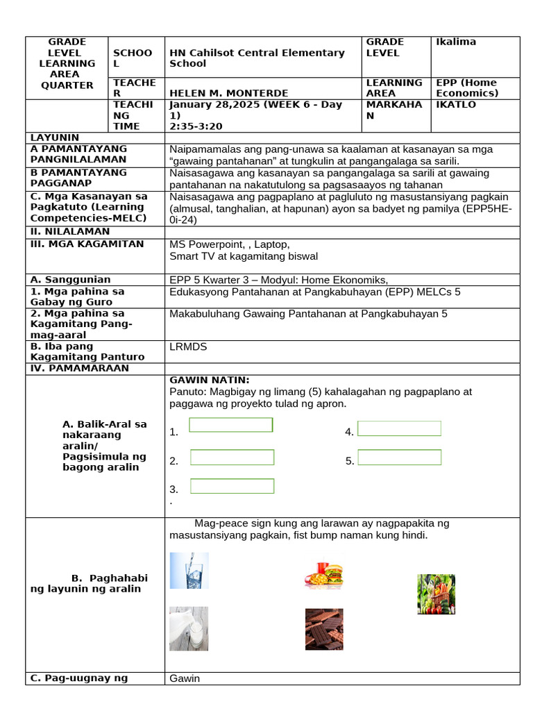 1ST Cot DLP Epp Home Economics 2025 | PDF