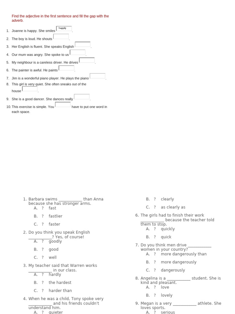 Find The Adjective in The First Sentence and Fill The Gap With The ...