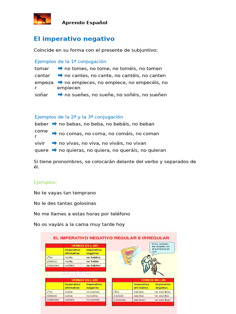 El Imperativo Negativo Ejercicios de Gramatica Hoja de Trabajo - 88542 ...
