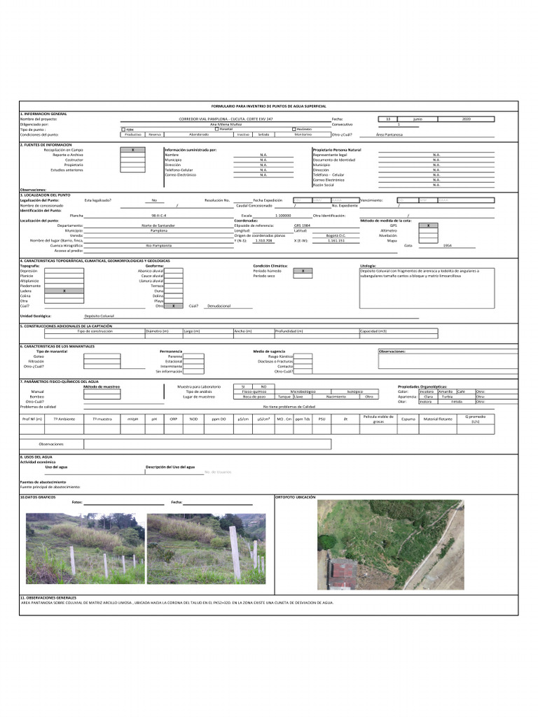 Fichas Inventario Puntos de Agua - EXV 247 | PDF