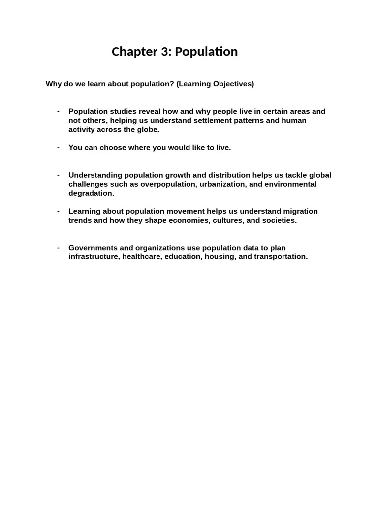Chapter 3 - Population - Unit Notes | PDF | Human Migration | Desert