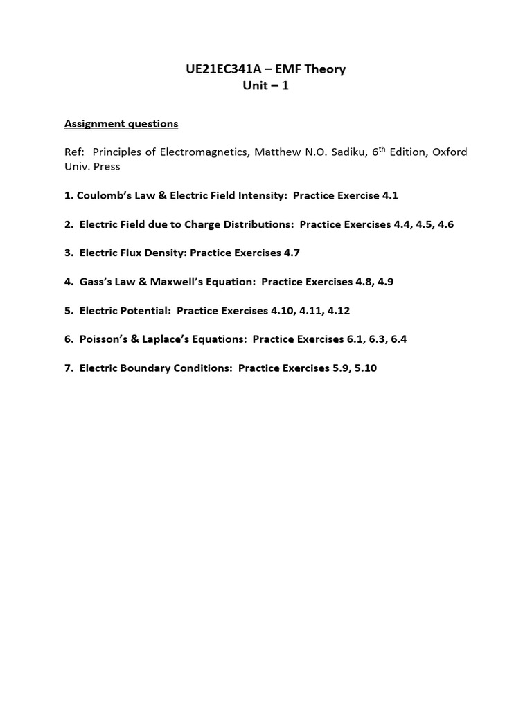 EMFT Unit1 Assignment | PDF