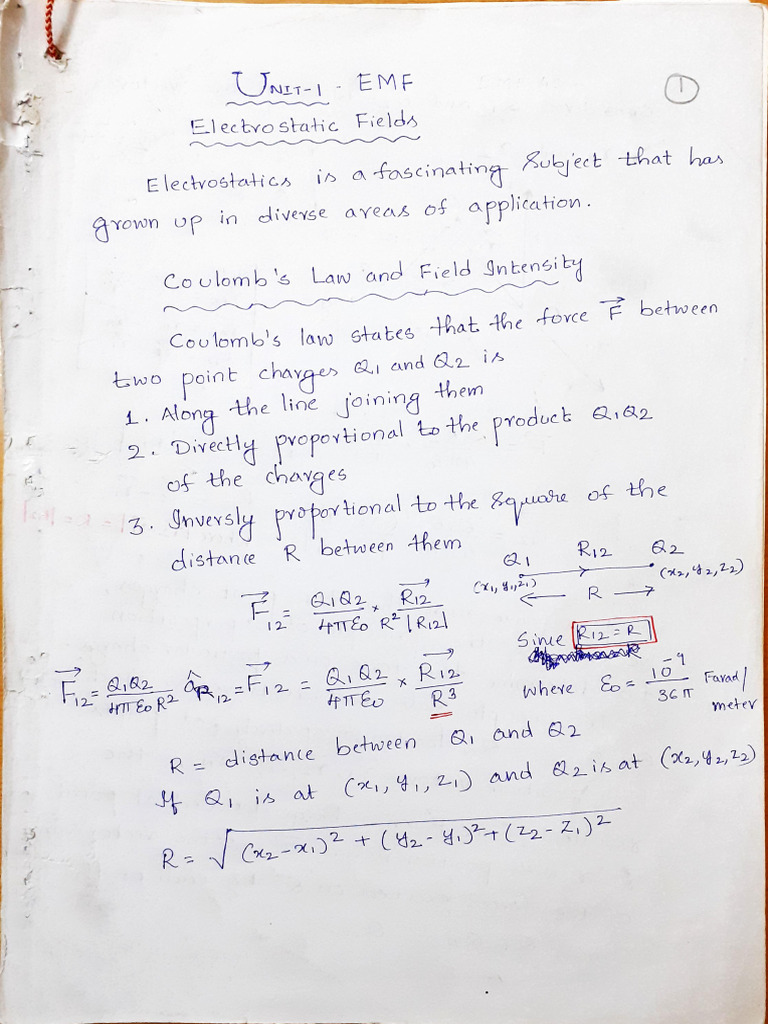 EMFT Unit1 MJRNotes | PDF