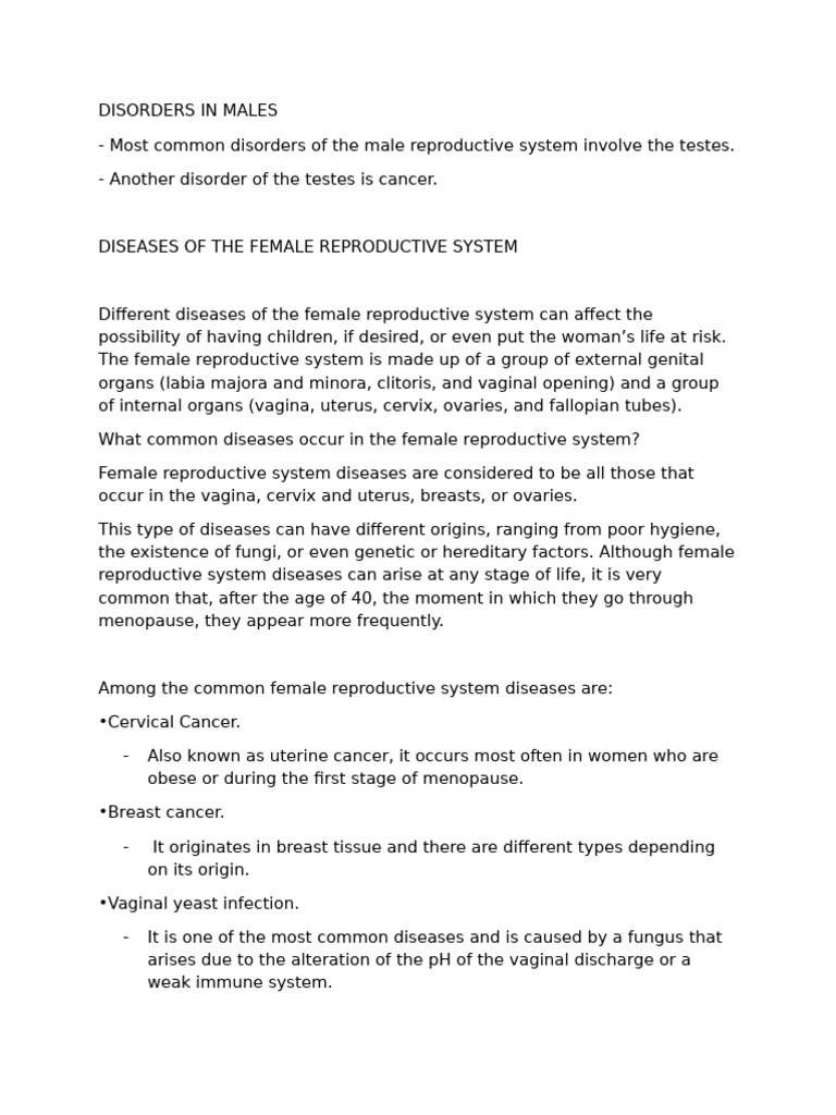 Disease Associated With The Reproductive System and Sociosexual ...