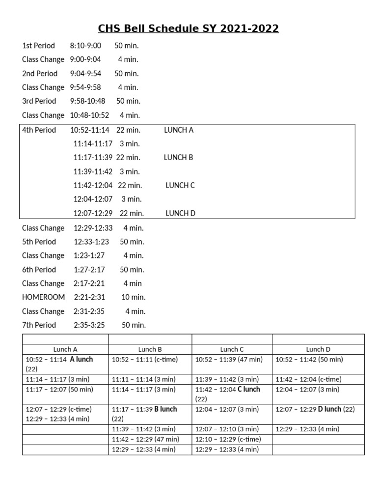 CHS 2021-2022 Bell Schedule | PDF