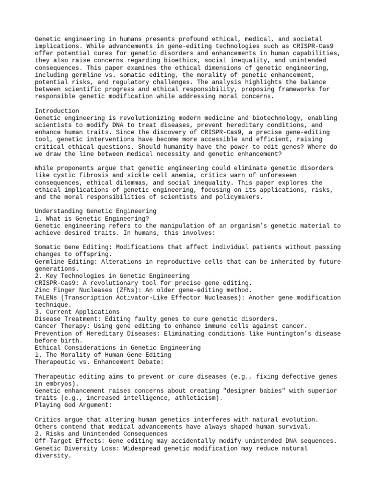 Ethical Implications of Genetic Engineering | PDF | Genetic Engineering ...