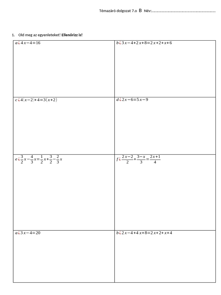 Témazáró Dolgozat 7 B | PDF