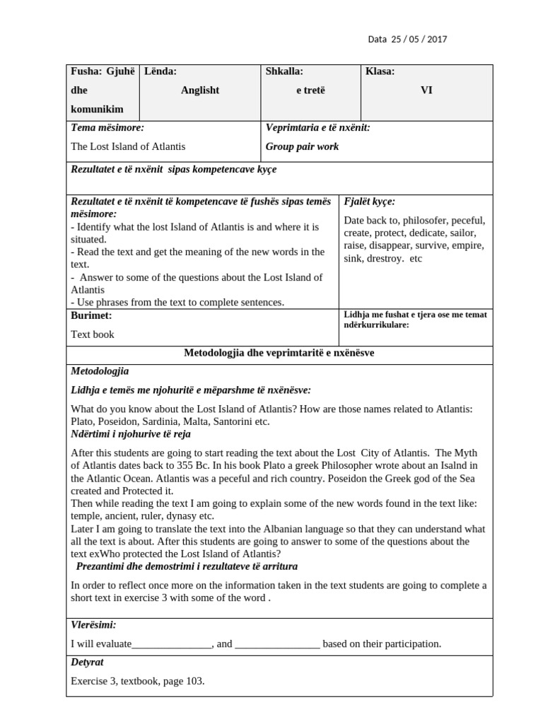 Atlantis: A Lesson for Grade 6 | PDF | Atlantis | Classical Antiquity