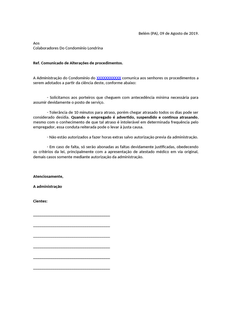 Modelo de comunicado aos funcionários | PDF