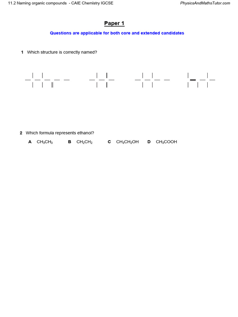 Naming Organic Compounds Quiz | PDF