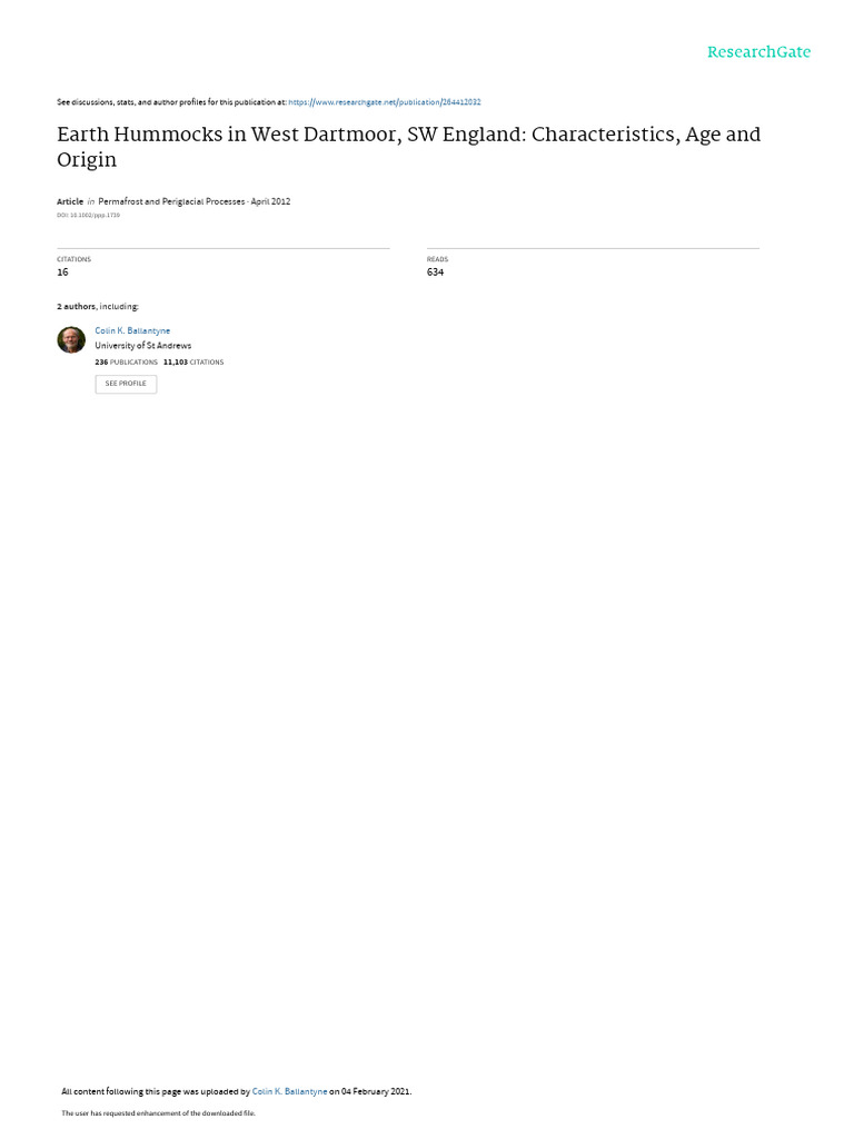 Killingbeck.J. & Ballantyne. C. (2012) - Earth Hummock | PDF | Frost | Silt