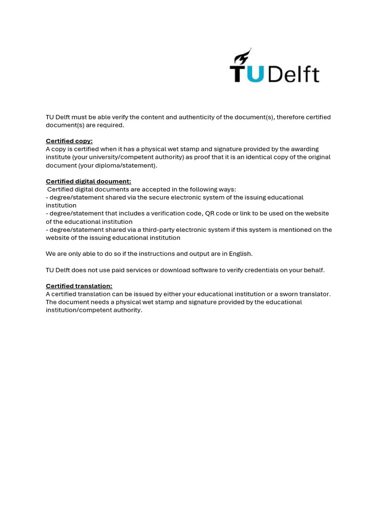 TU Delft Document Certification Guide | PDF