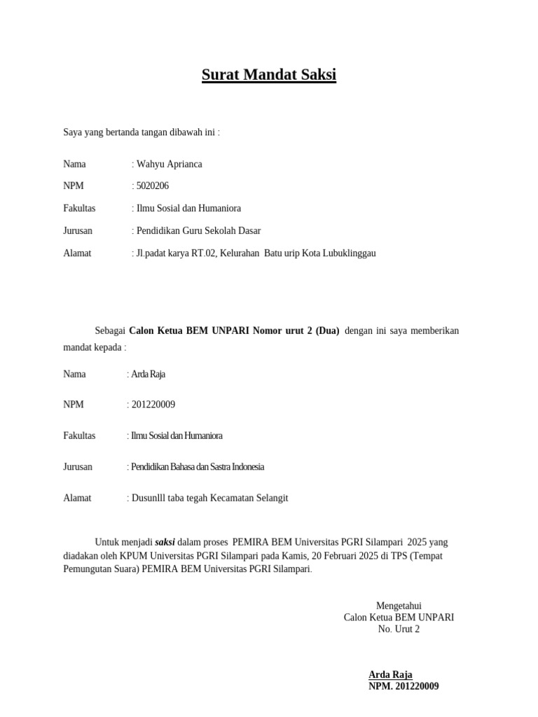 Surat Mandat Saksi | PDF