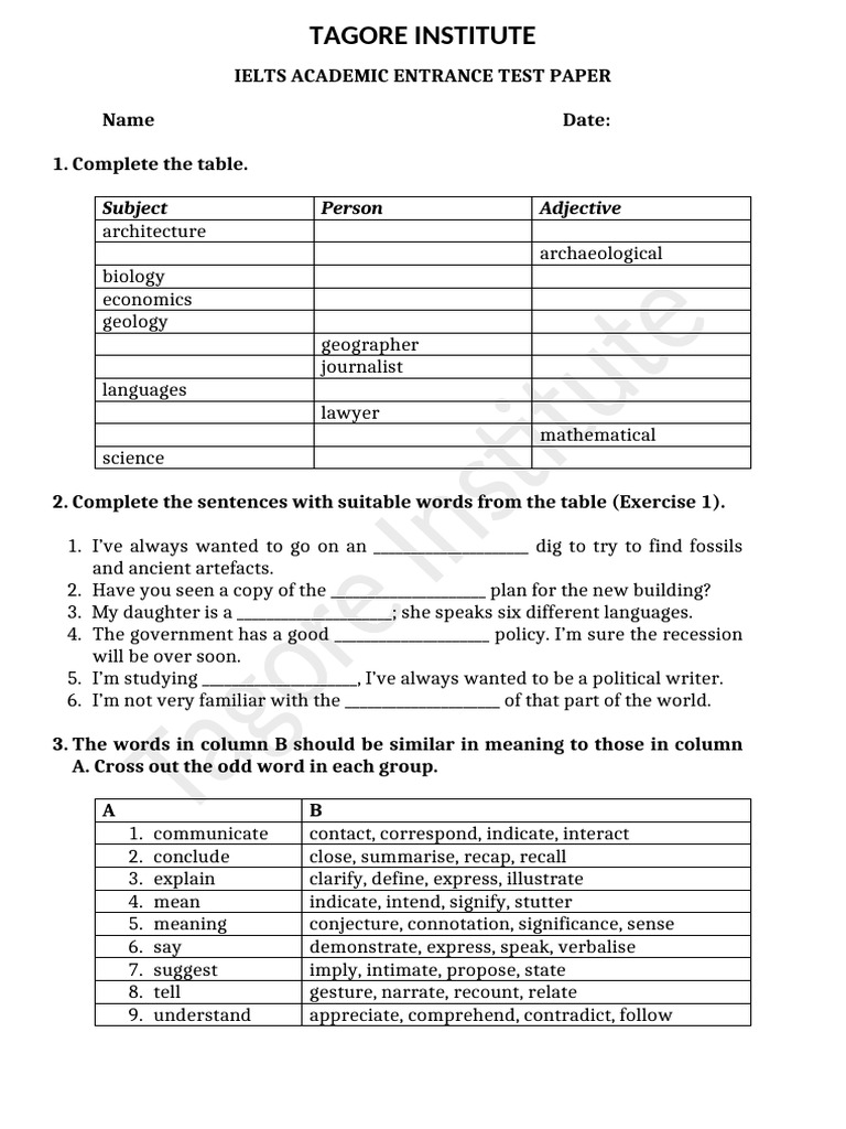 Ielts Academic Entrance Test Paper | PDF