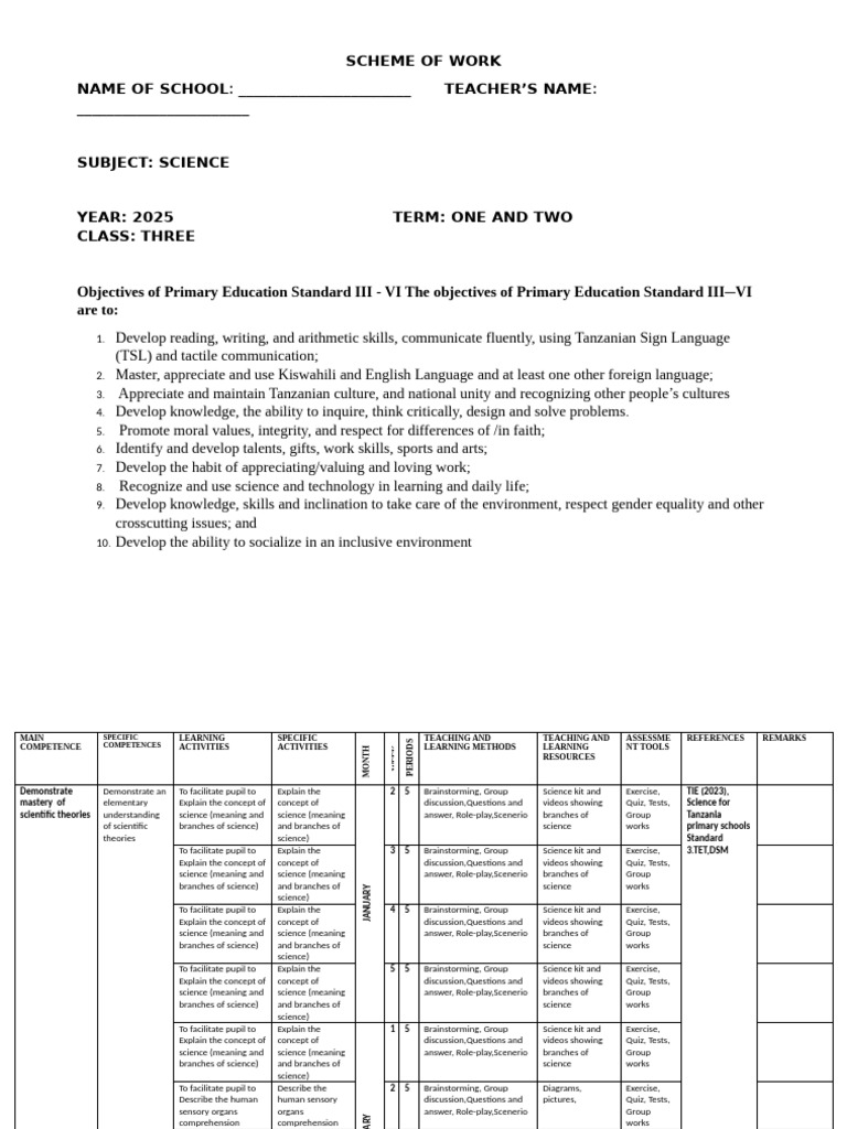STD 3 Science Scheme 2025 | PDF | Science | Information And ...