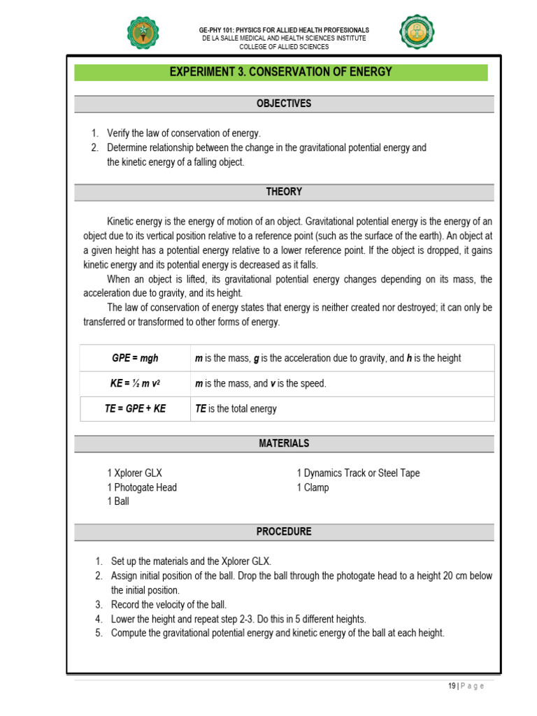 Energy Conservation in Falling Objects | PDF | Potential Energy | Mass