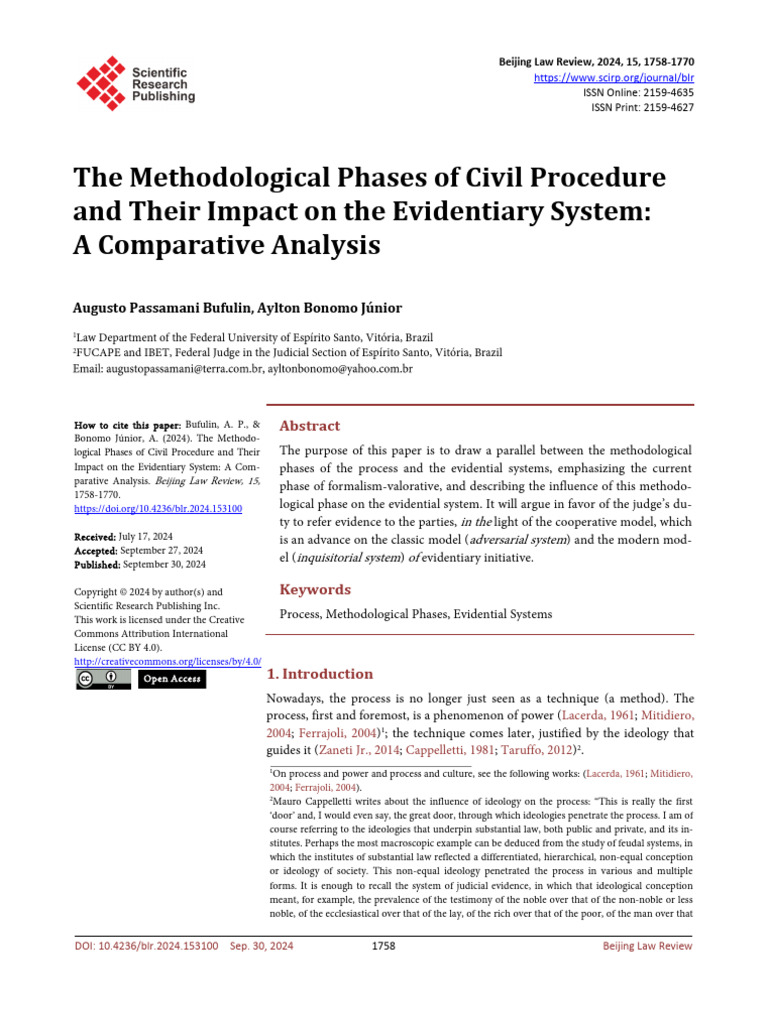 The Methodological Phases of Civil Procedure and Their Impact On The ...
