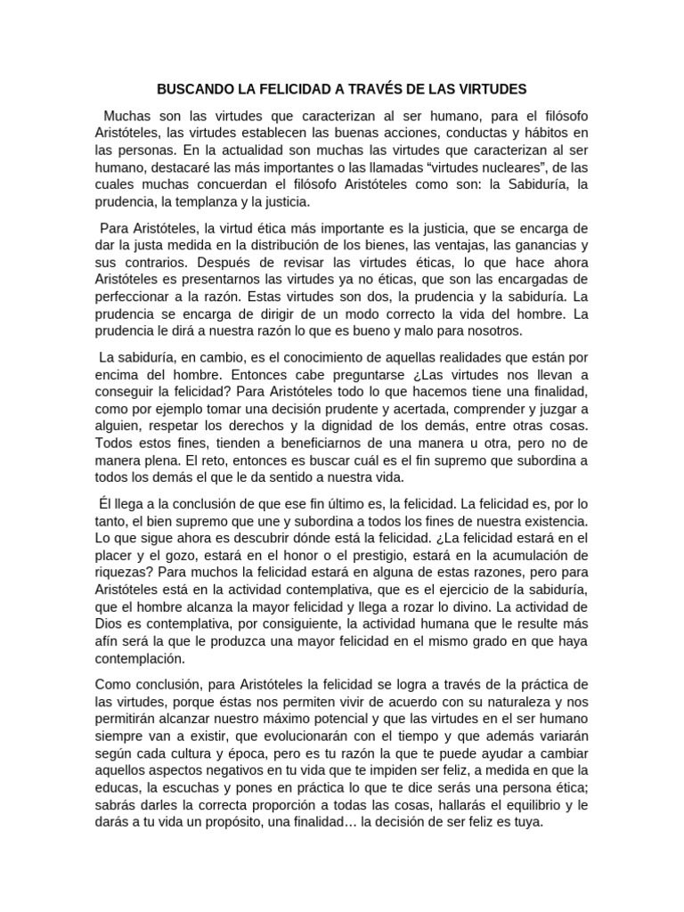 Buscando La Felicidad A Través de Las Virtudes | PDF | Virtud | Felicidad