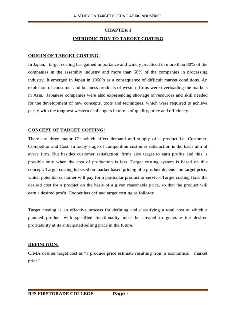 Target Costing - Shivagami 210519 | PDF | Profit (Economics) | Business