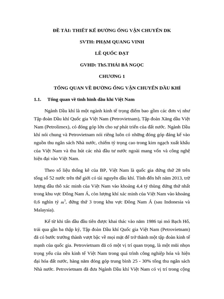 Báo cáo tiến độ DA1 - Thiết kế đường ống vận chuyển DK | PDF