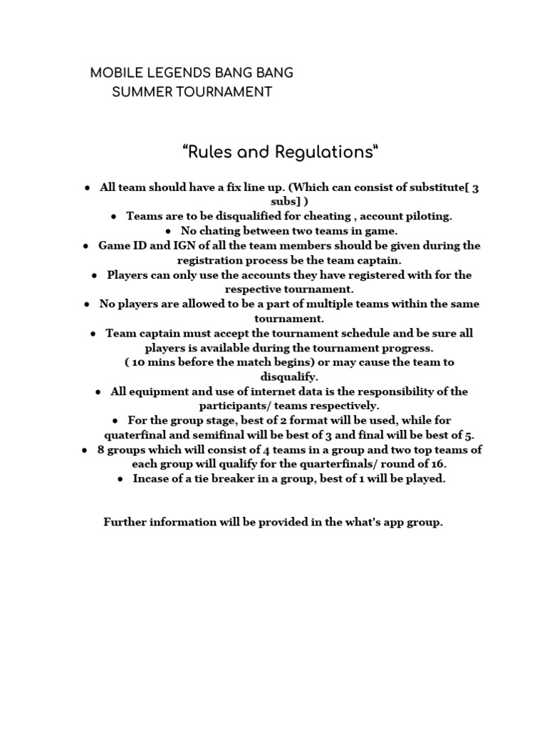 MLBB Rules and Regulations | PDF