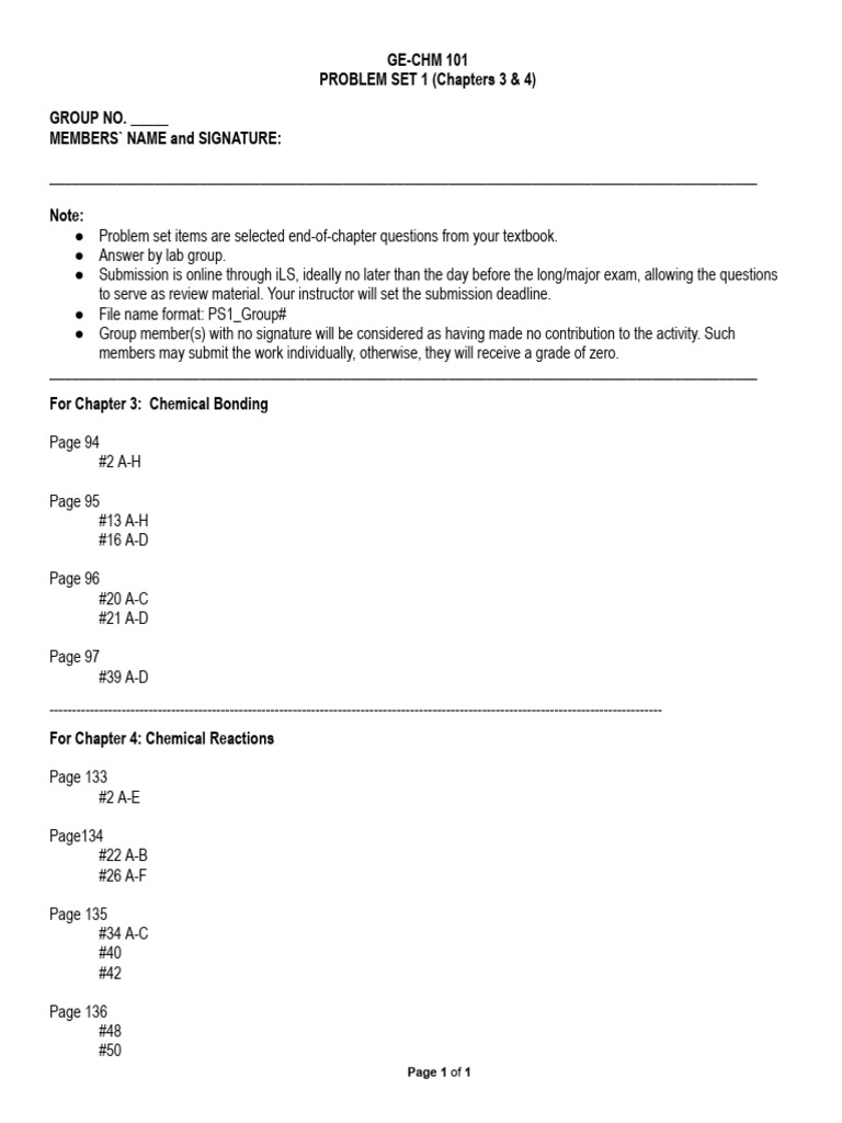 PS1 - Chemical Bonding Chemical Reactions | PDF
