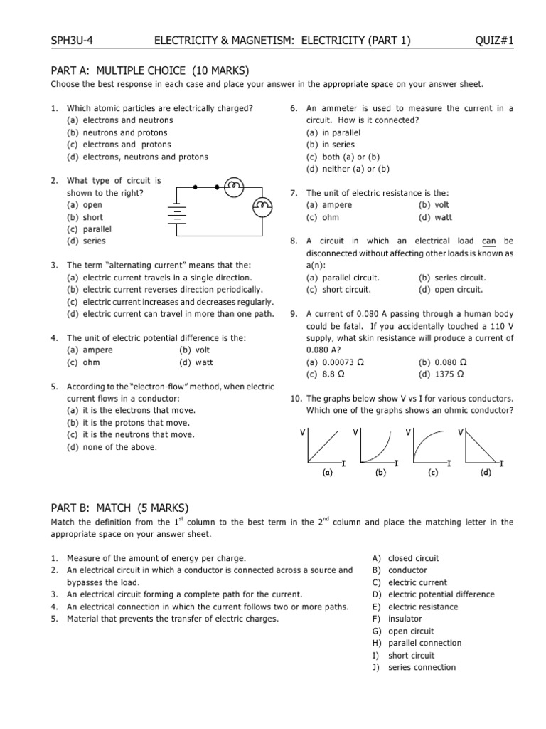 Electricity & Magnetism Quiz | PDF | Electric Current | Electricity