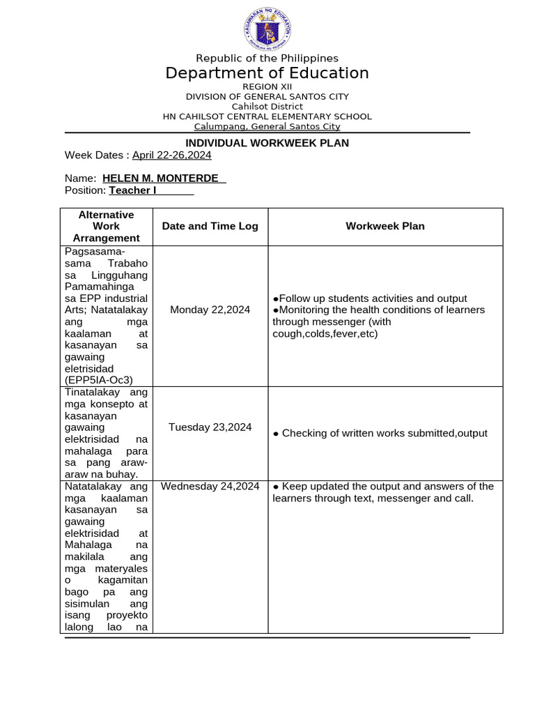 APRIL-2024-IWWP (Individual Workwek Plan) | PDF