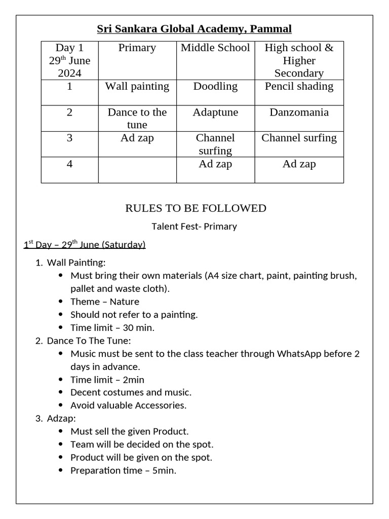 Talent Fest - Day 1 - Rules | PDF