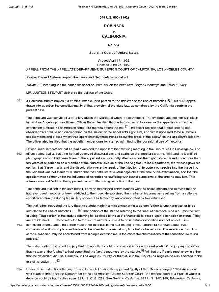 Robinson v. California, 370 US 660 - Supreme Court 1962 - Google ...