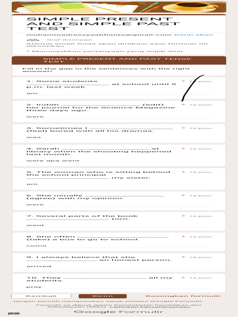 Simple Present and Simple Past Test | PDF