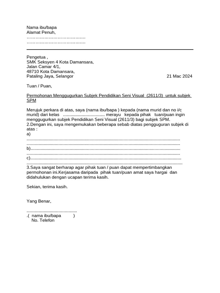 surat gugur subjek | PDF