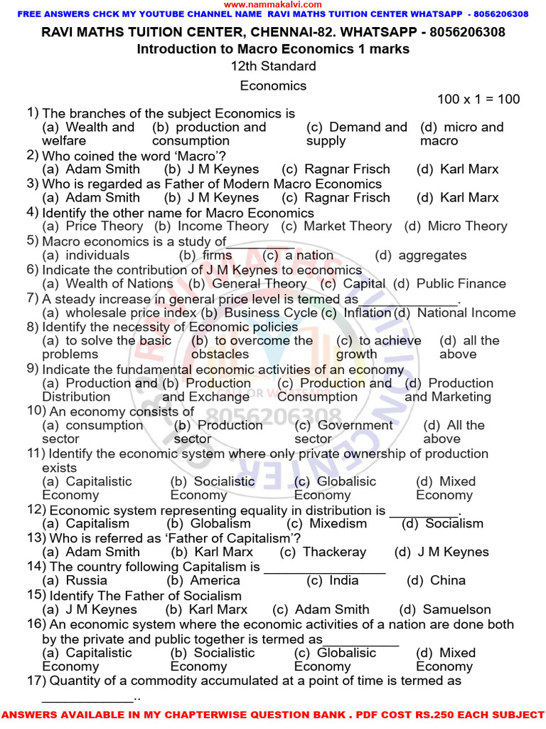Namma Kalvi 12th Economics MCQ Question Bank EM 221043 | PDF | Gross Domestic Product | Measures ...