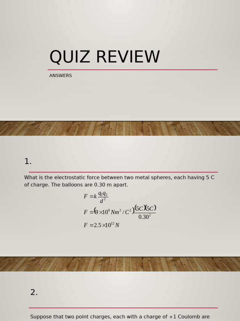 Electrostatic Force Quiz Review | PDF | Chemistry | Force