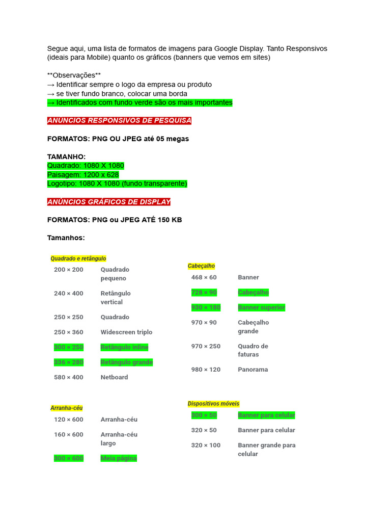 Formatos de Imagens para Google Display | PDF
