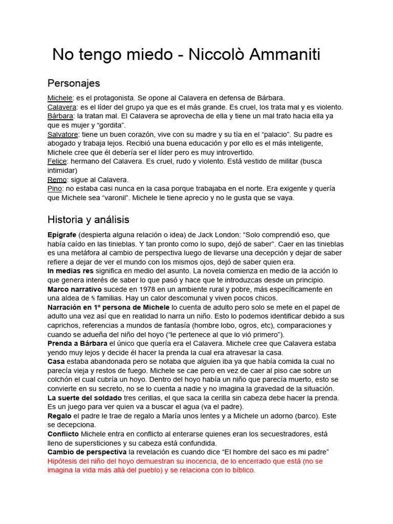 Análisis de "No tengo miedo" | PDF